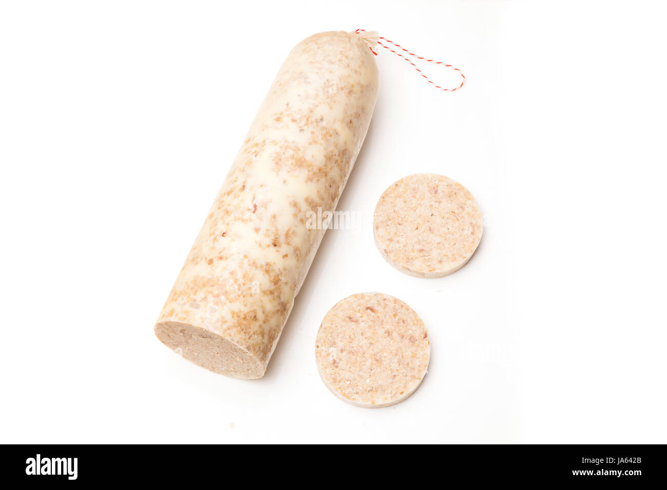 Traditional Scottish white pudding breakfast sausage made with pork and ...