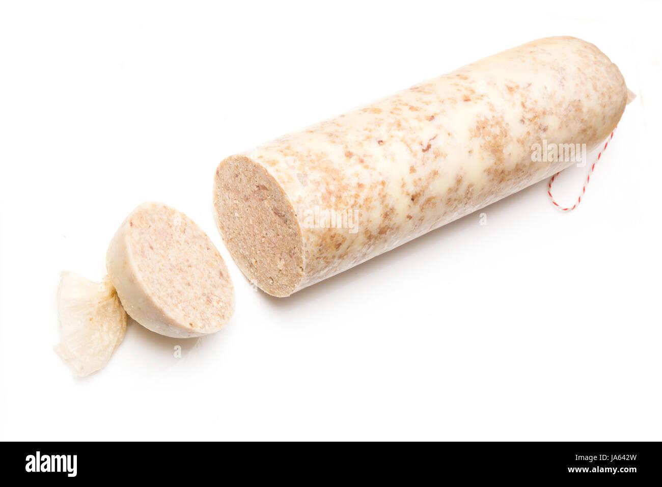 Traditional Scottish white pudding breakfast sausage made with pork and ...