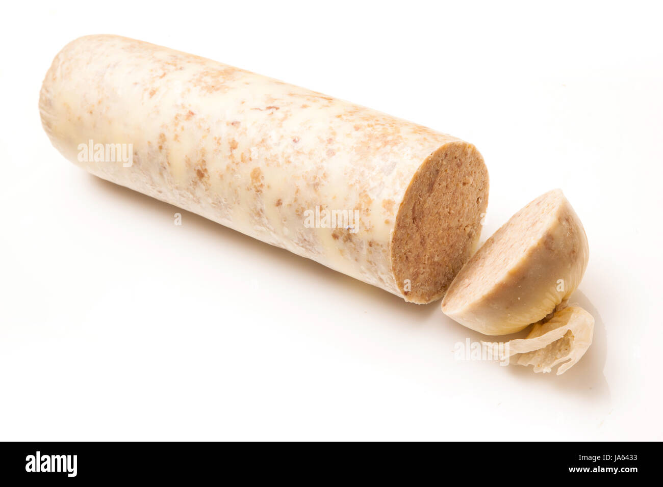 Traditional Scottish white pudding breakfast sausage made with pork and ...