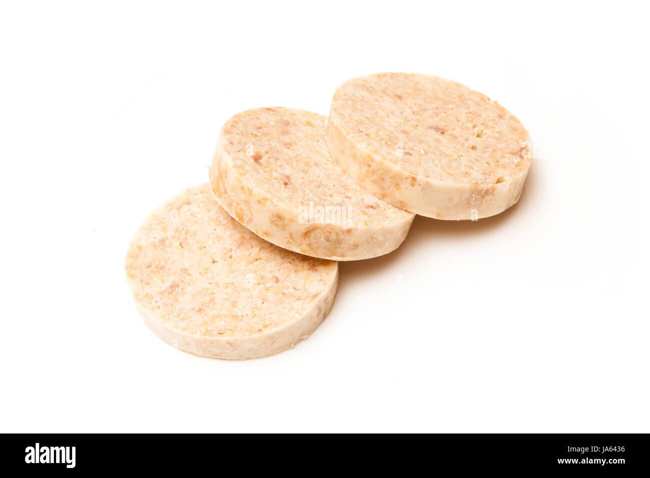 Traditional Scottish white pudding breakfast sausage made with pork and ...