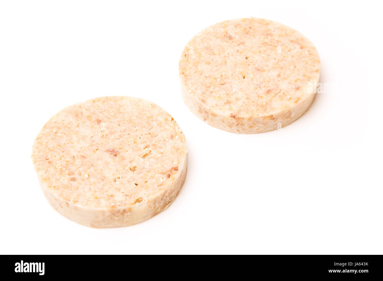 Traditional Scottish white pudding breakfast sausage made with pork and ...