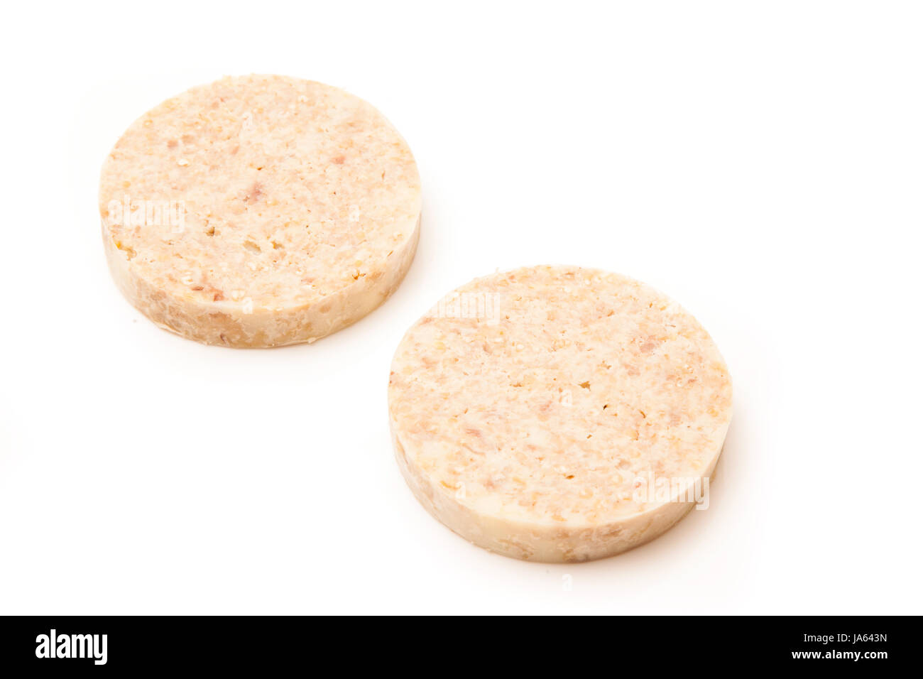 Traditional Scottish white pudding breakfast sausage made with pork and ...