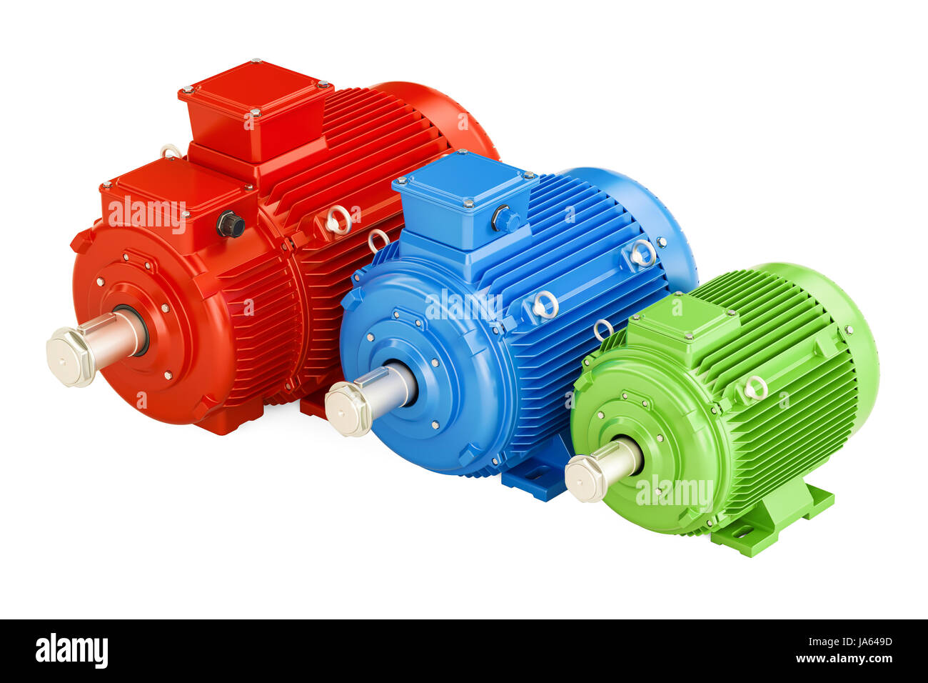Set of industrial electric motors, 3D rendering isolated on white ...