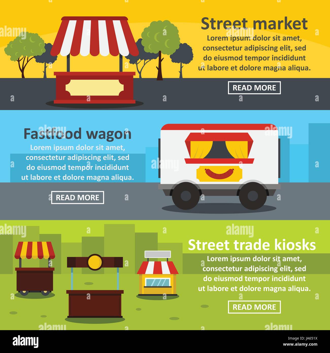 Street food banner horizontal set, flat style Stock Vector Image & Art ...