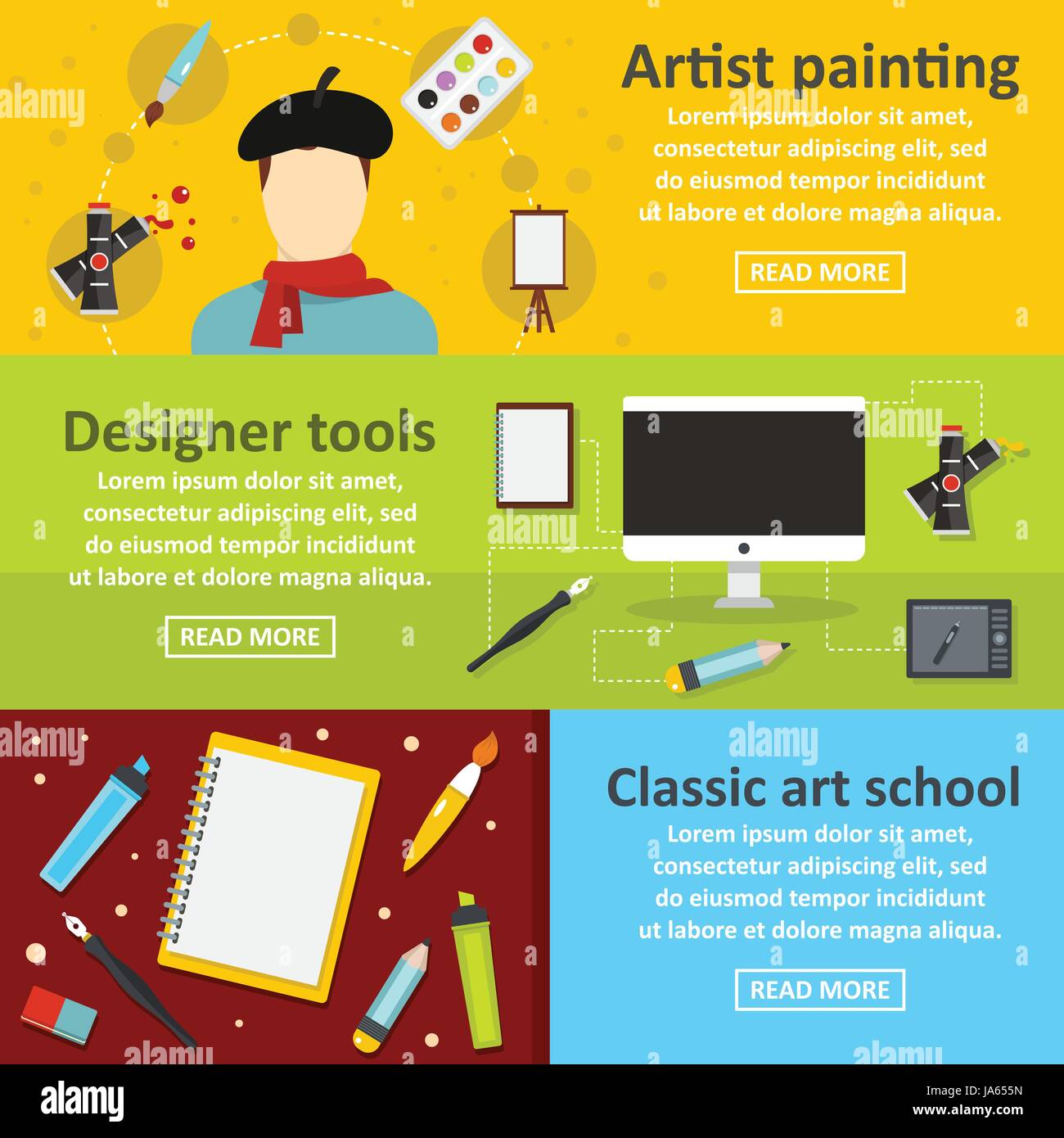 Painter tools banner horizontal set, flat style Stock Vector Image ...