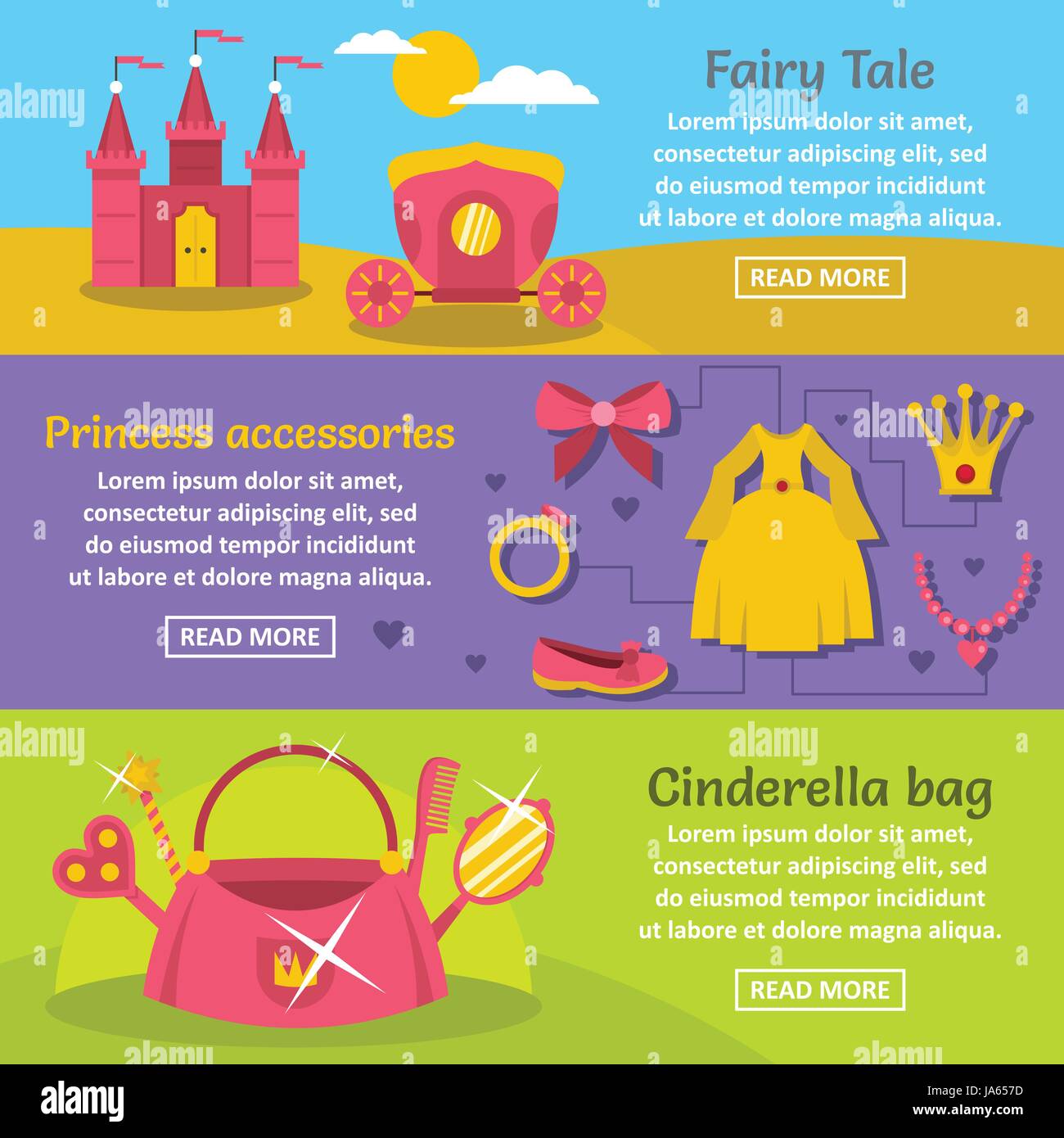 Doll princess banner horizontal set, flat style Stock Vector Image ...