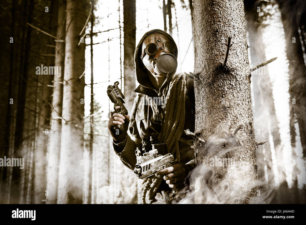 Man wearing gas mask forest hi-res stock photography and images - Alamy