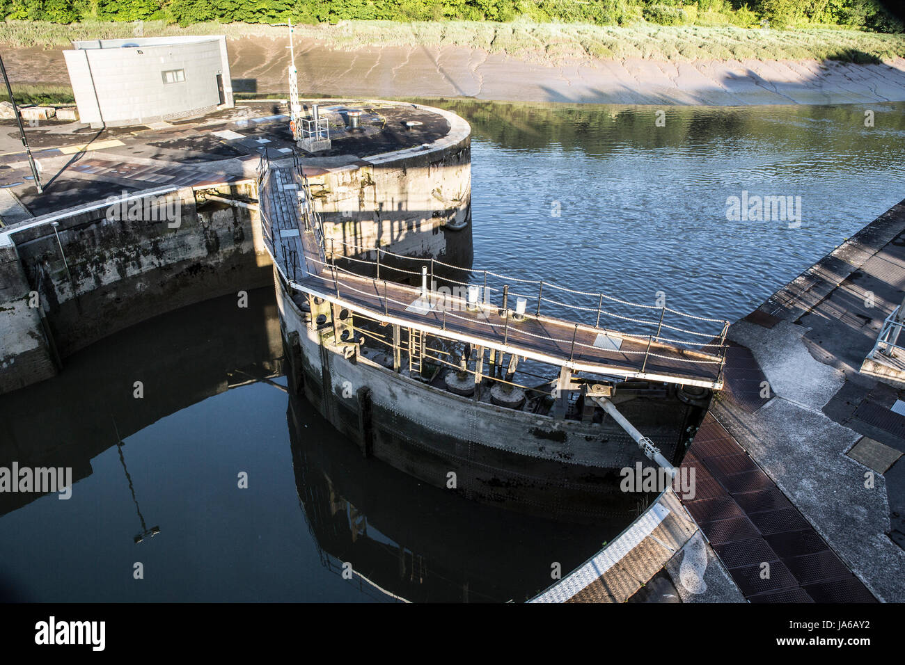 BRISTOL, UK - JUNE 3, 2017: Closed lock gates at the entrance to the ...