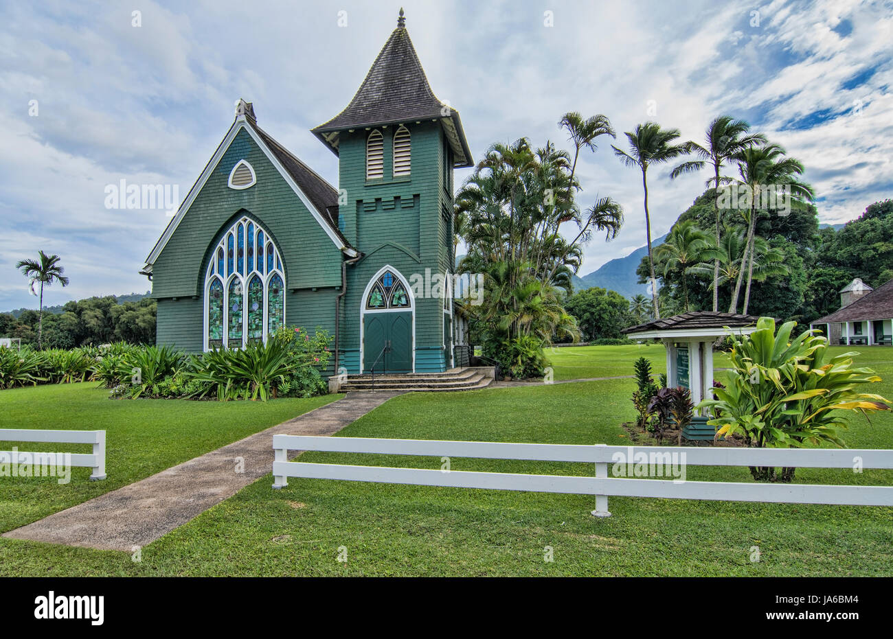 Hanalei Kauai Hawaii the old Green Church called Waiola Huiia Church ...