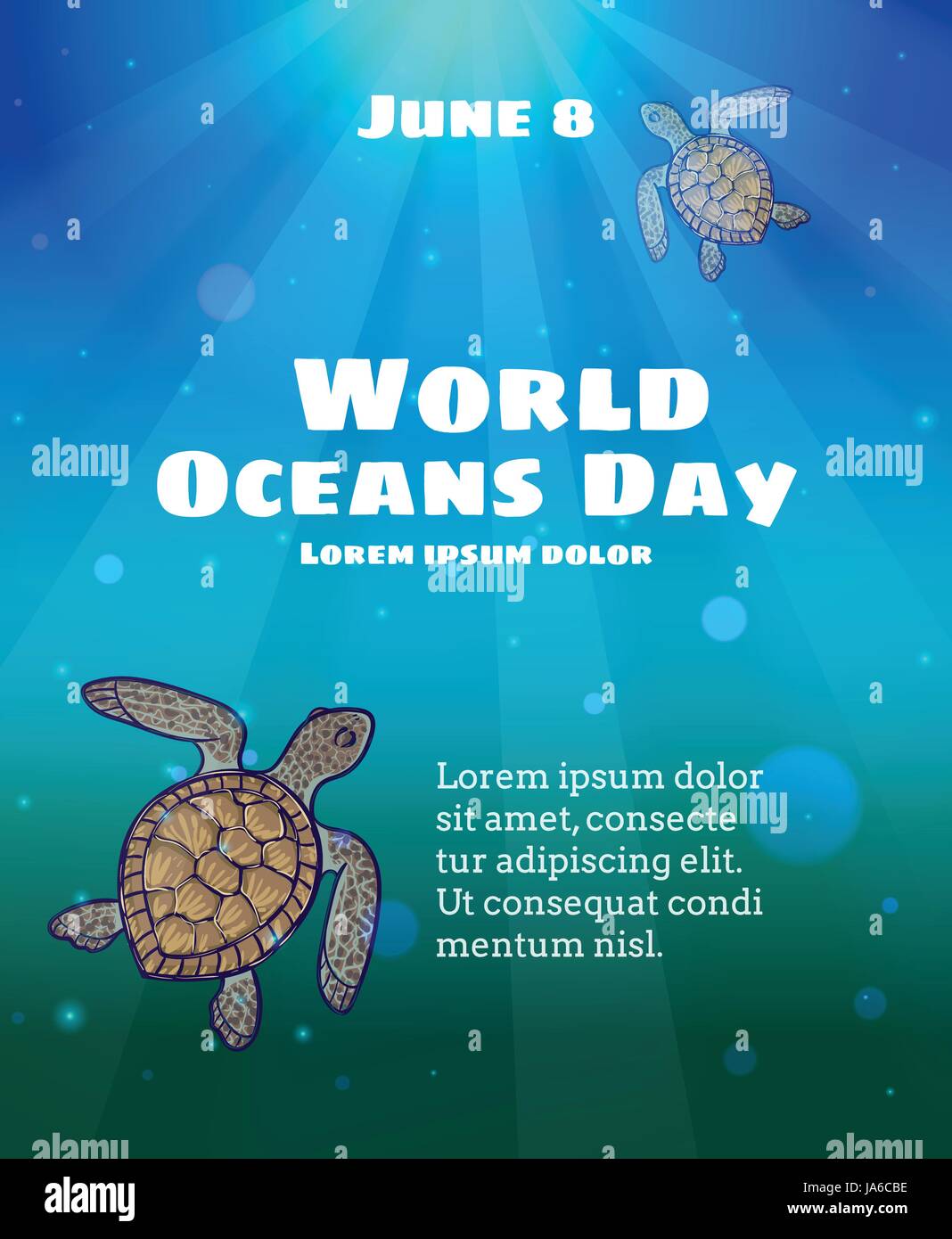 World Oceans Day June 8 Promoting Card Realistic Deep Water Vector