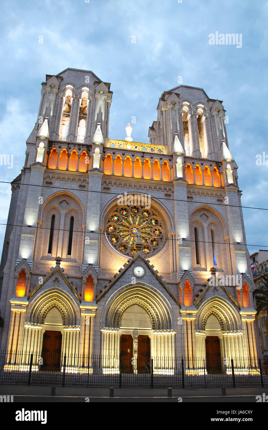 Roman Catholic Basilica of Notre-Dame de Nice on the central street of ...