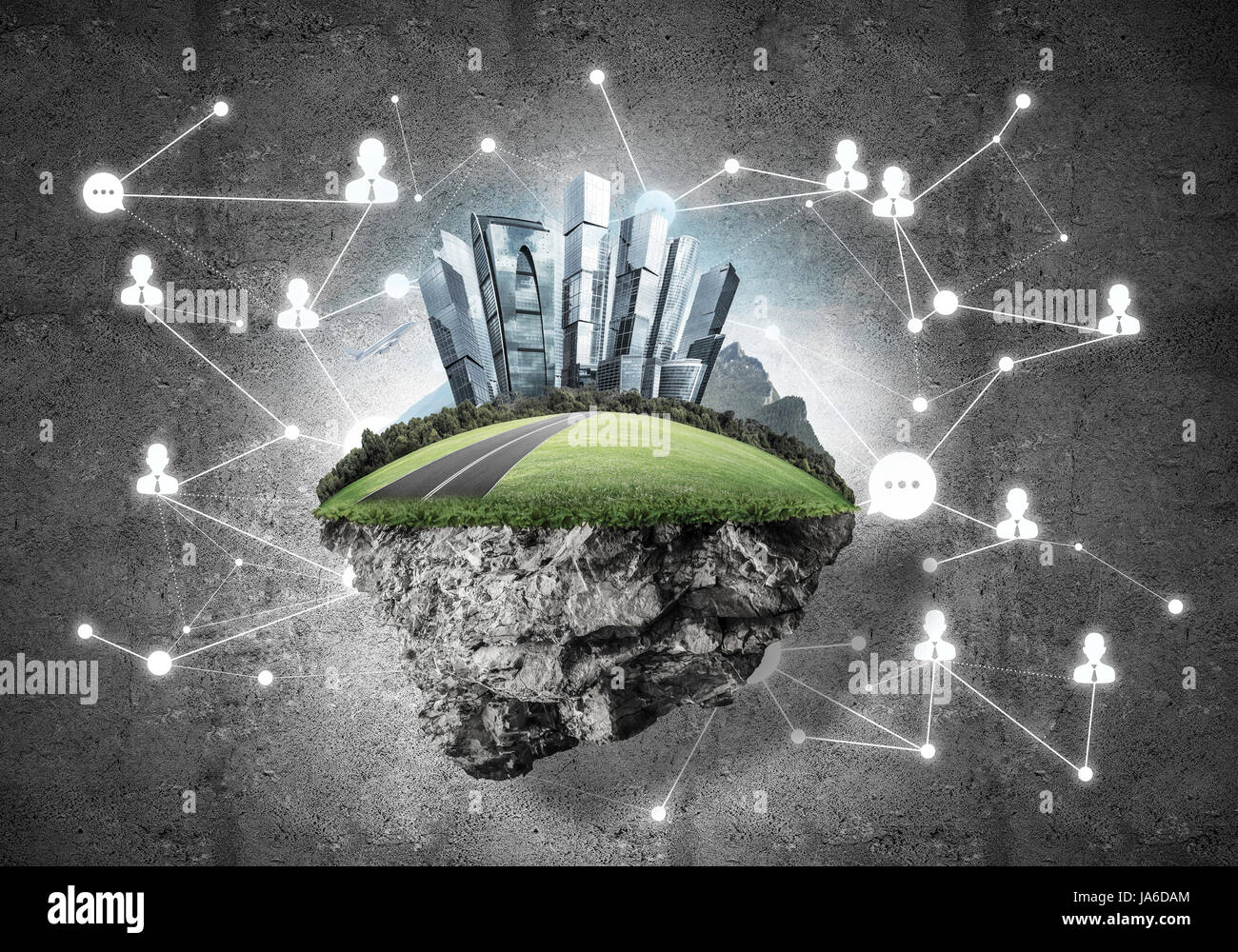 Concept of modern networking technologies and eco green construc Stock ...