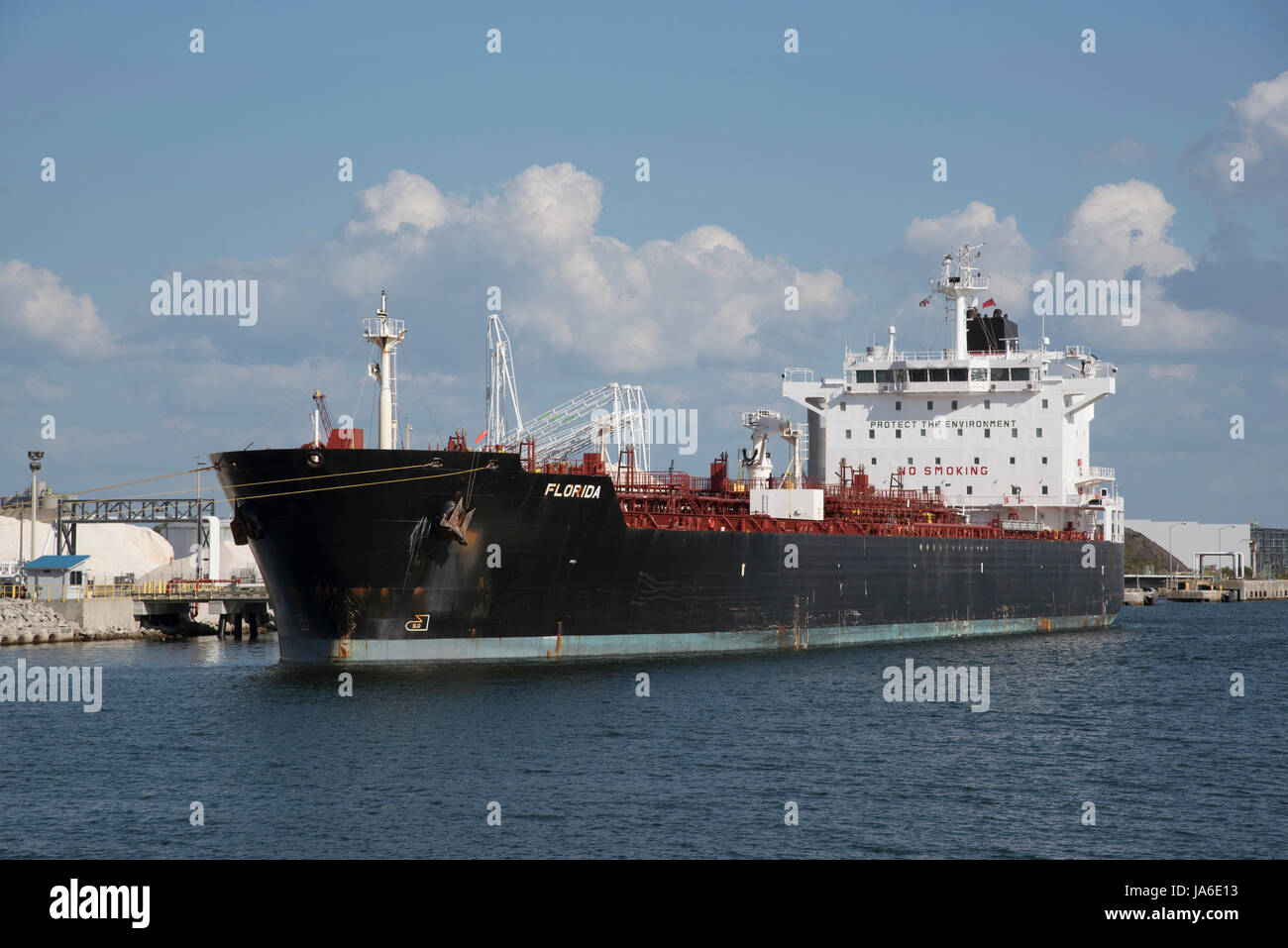 A chemical/oil tanker ship alongside in the Port of Tampa Florida USA ...