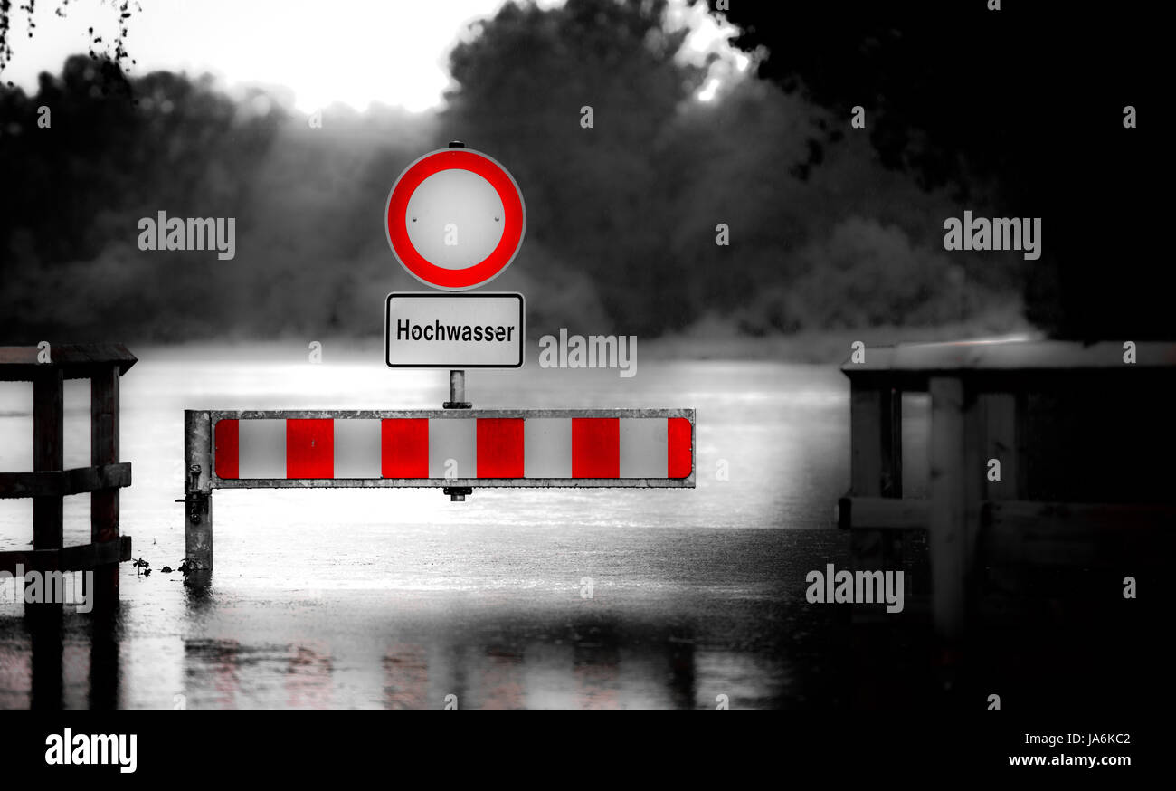 sign, signal, bavaria, inaccessible, flood, high tide, catastrophe ...