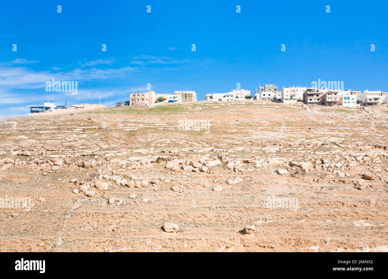 blue, house, building, city, town, hill, stone, rock, wall, jordan ...