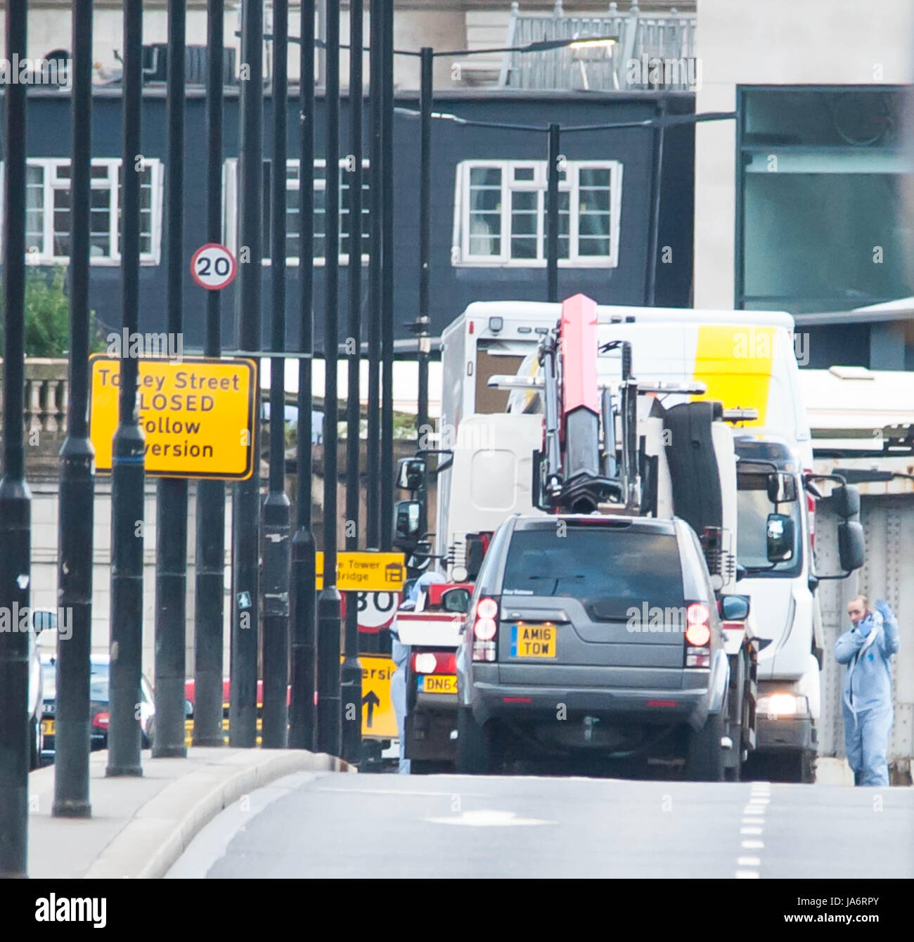 London, UK. 4th June, 2017. The white van used in the attack is loaded ...