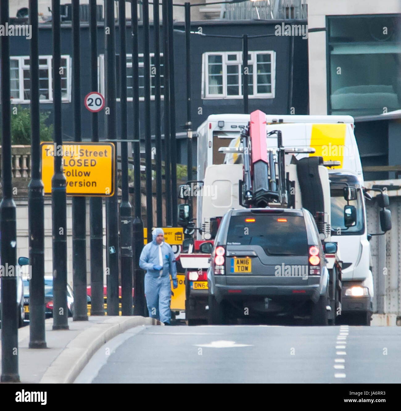 London, UK. 4th June, 2017. The white van used in the attack is loaded ...