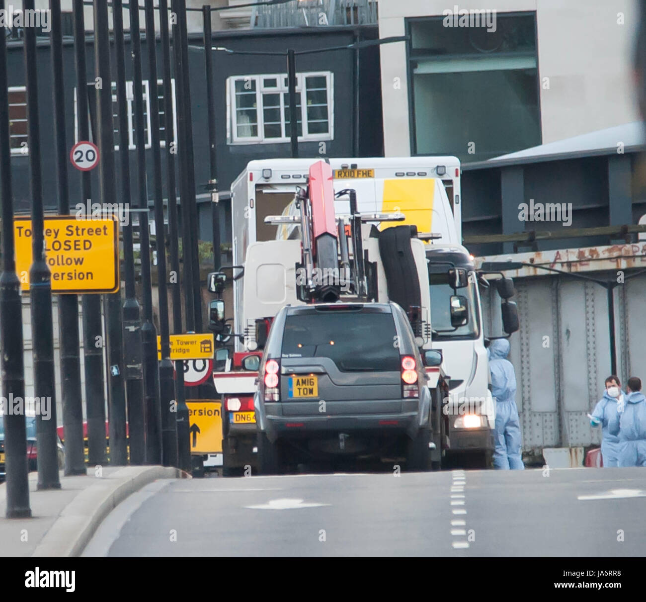 London, UK. 4th June, 2017. The white van used in the attack is loaded ...