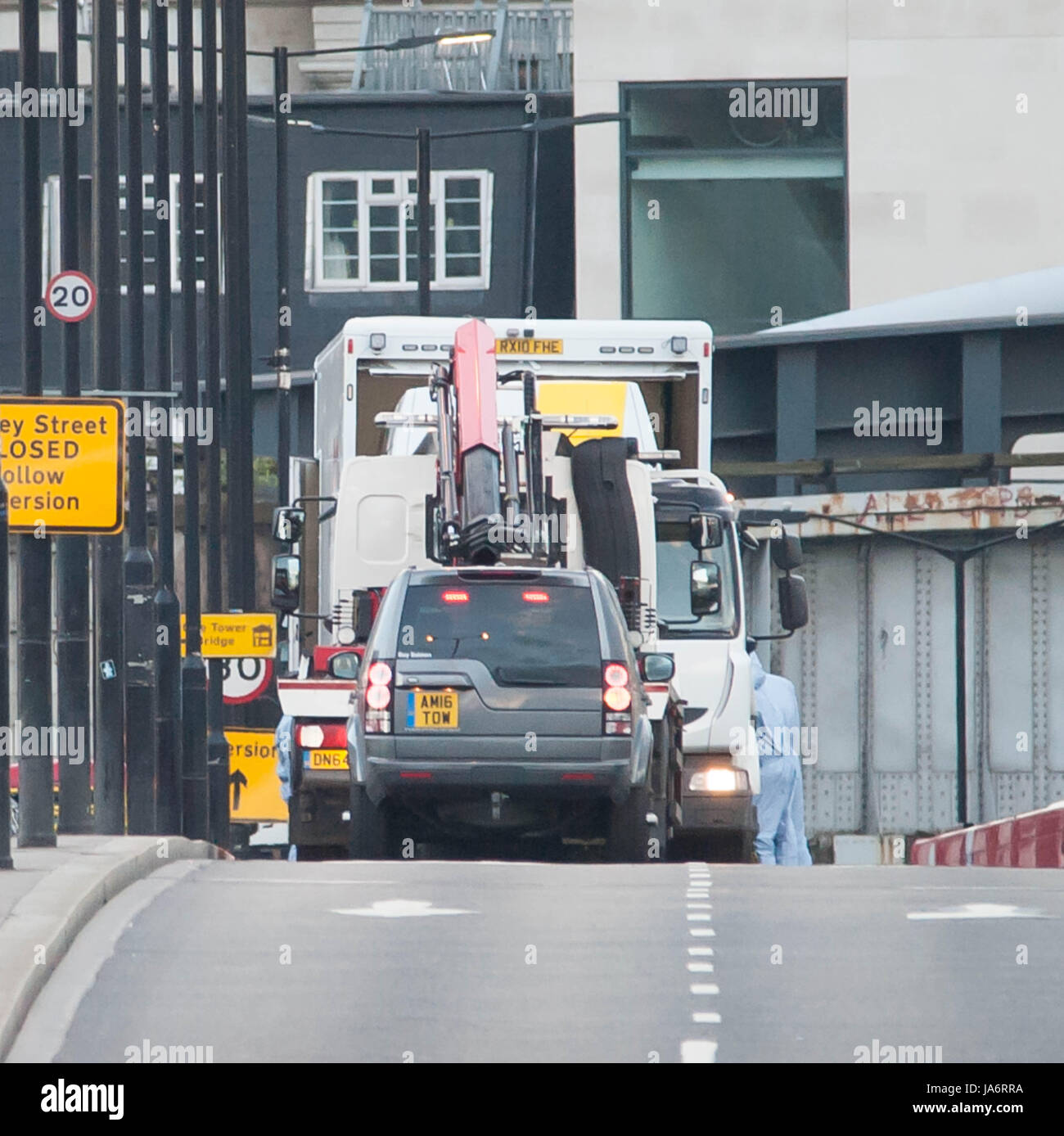 London, UK. 4th June, 2017. The white van used in the attack is loaded ...