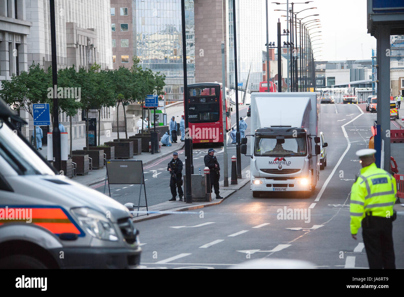 London, UK. 4th June, 2017. The truck carrying the van used in the ...