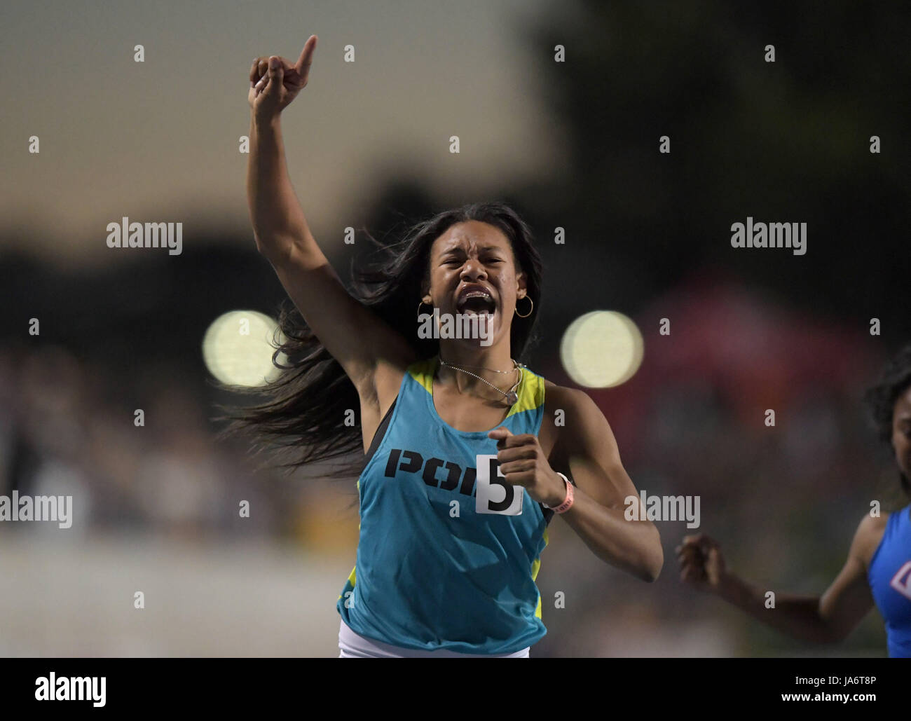 Ariyonna Augustine of Long Beach Poly celebrates after winning the ...