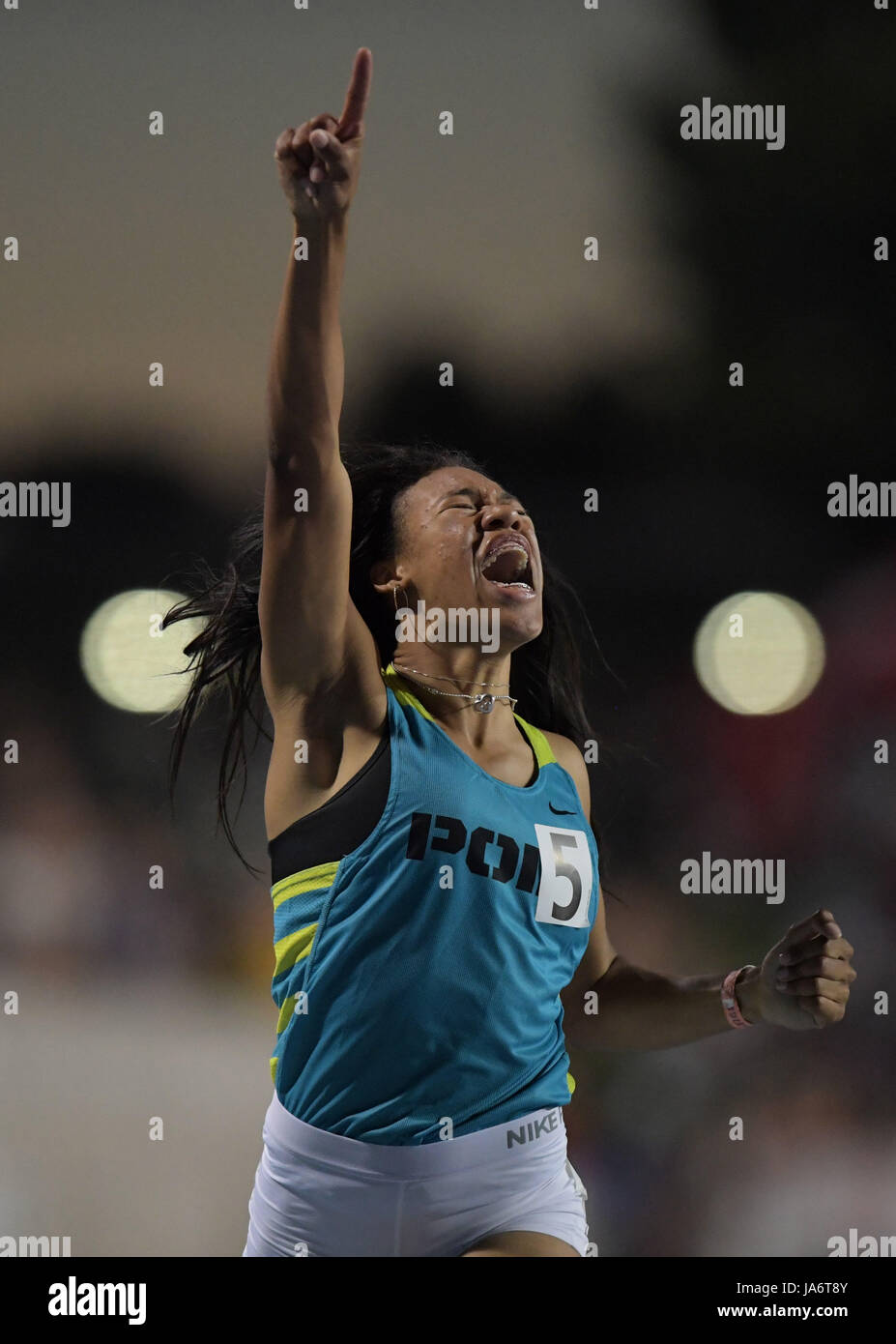 Ariyonna Augustine of Long Beach Poly celebrates after winning the ...