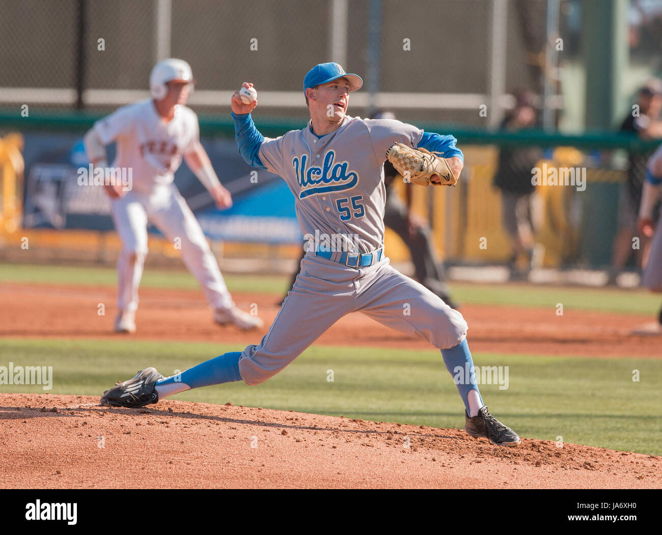 Long Beach, CA. 02nd June, 2017. UCLA pitcher (55) Griffin Canning ...