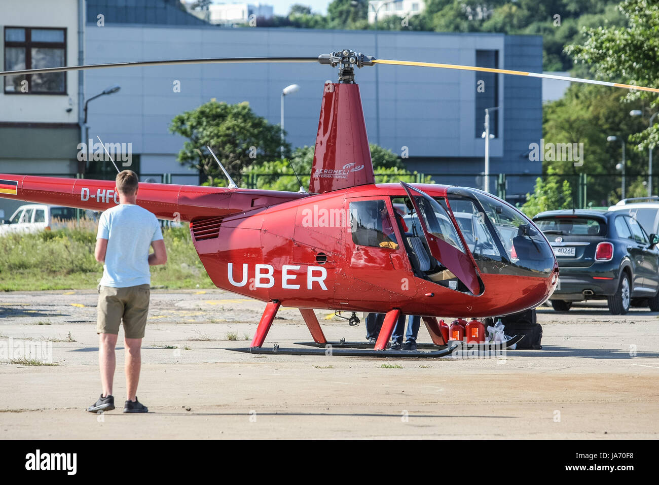 Gdynia, Poland. 24th Aug, 2017. UberChopper helicopter is seen in ...