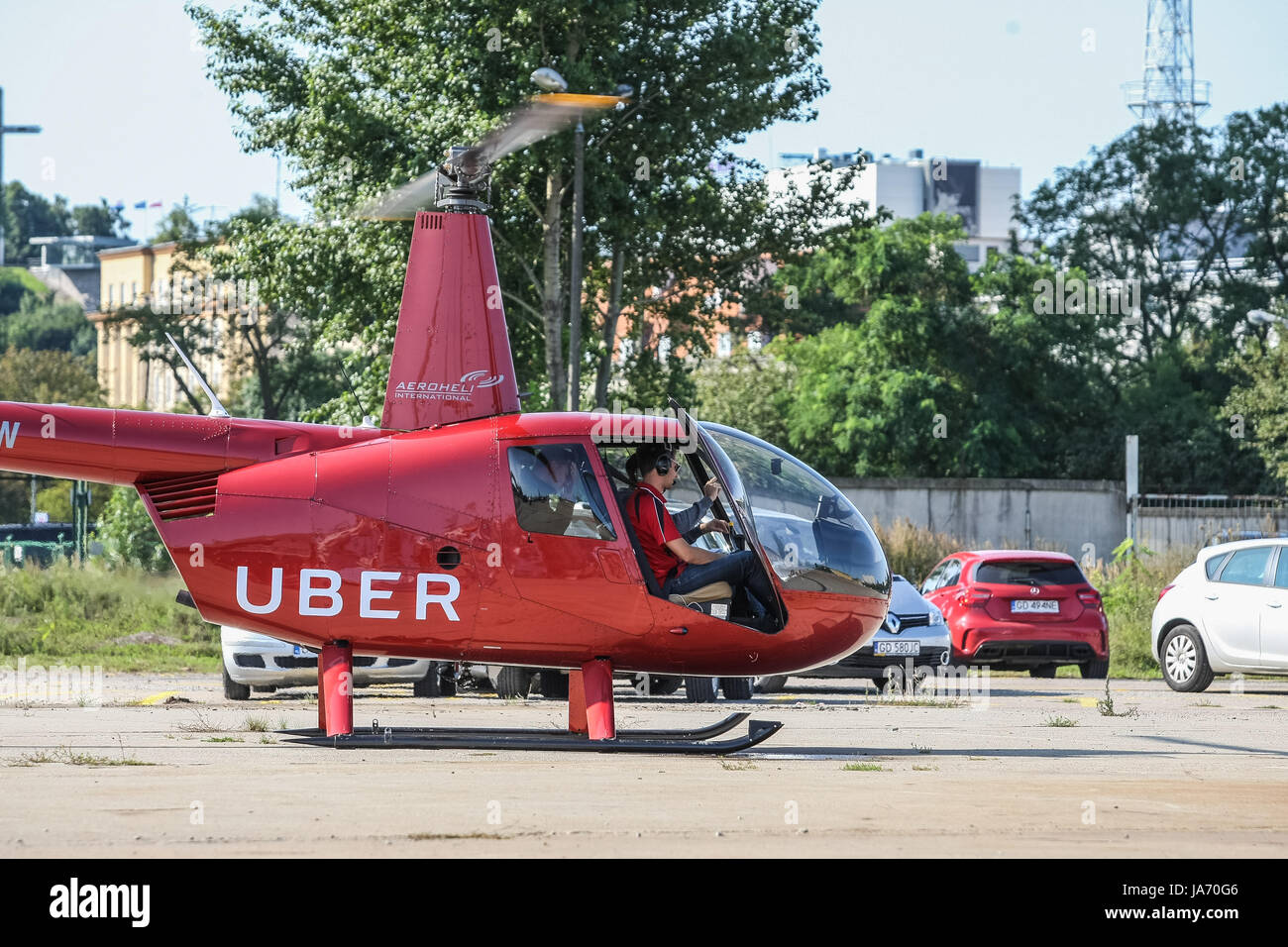 Gdynia, Poland. 24th Aug, 2017. UberChopper helicopter is seen in ...