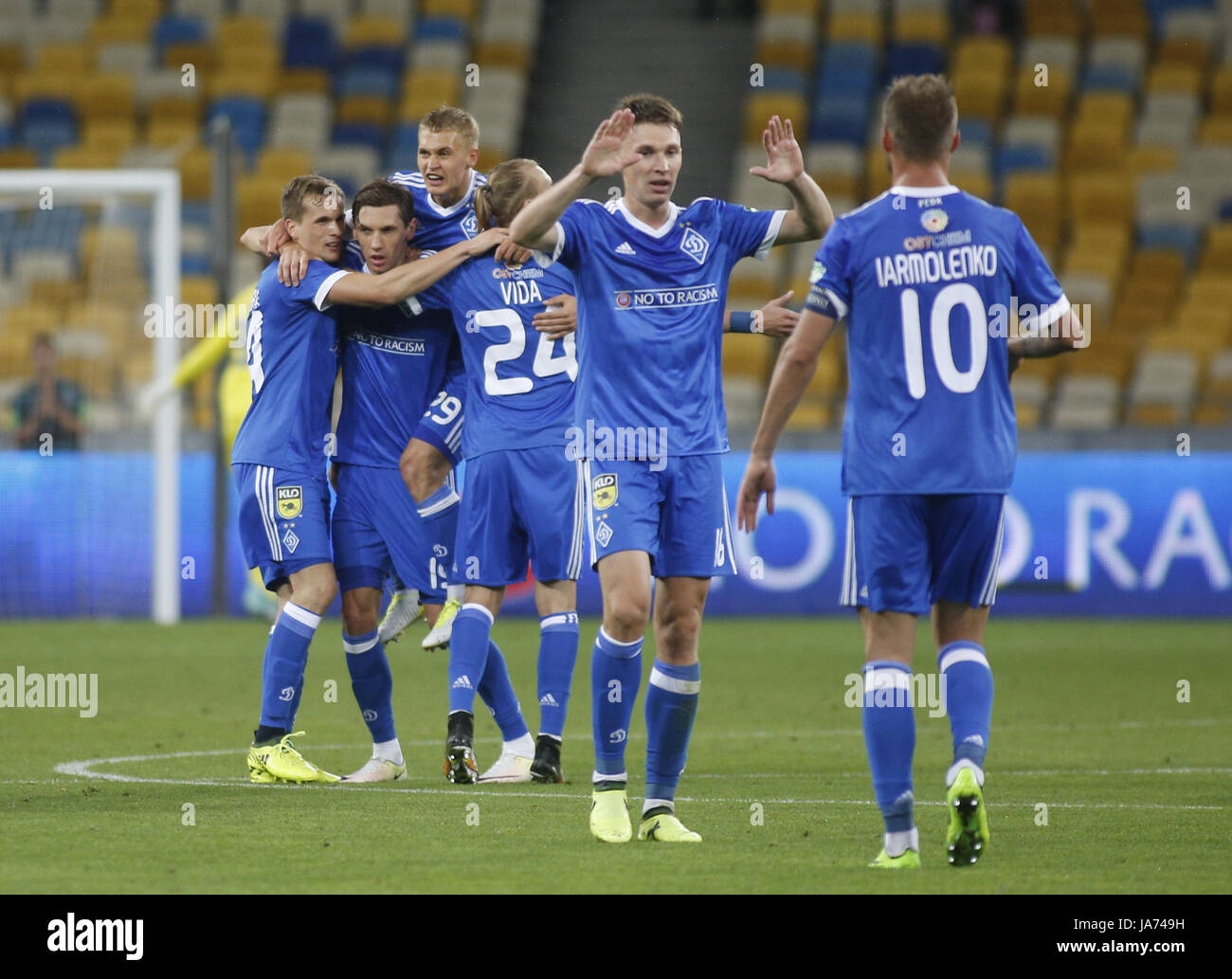 August 24, 2017 - Dynamo players celebrate after Denys Garmash (2L ...