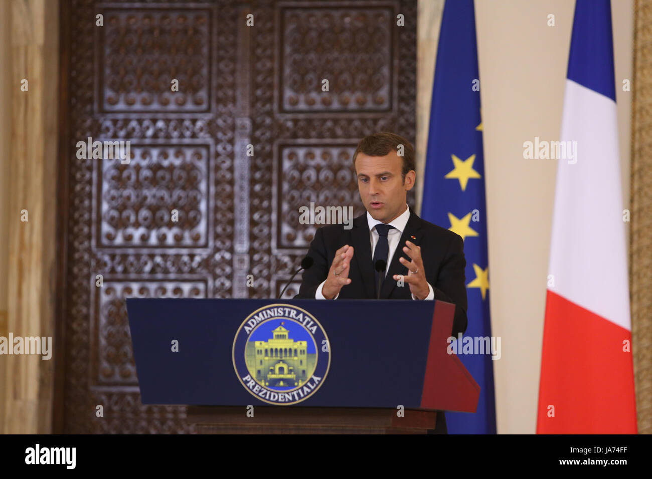 French President Emmanuel Macron Speaks High Resolution Stock ...