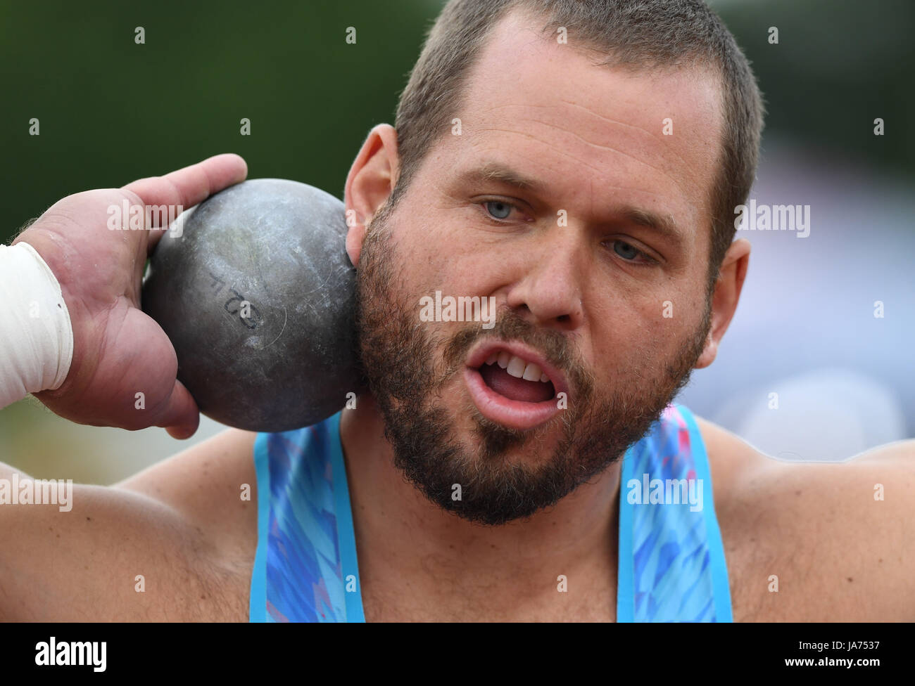 Ryan Whiting (USA) places 10th in the shot put at 65-6 (19.96m) during the Grand Prix Birmingham ...