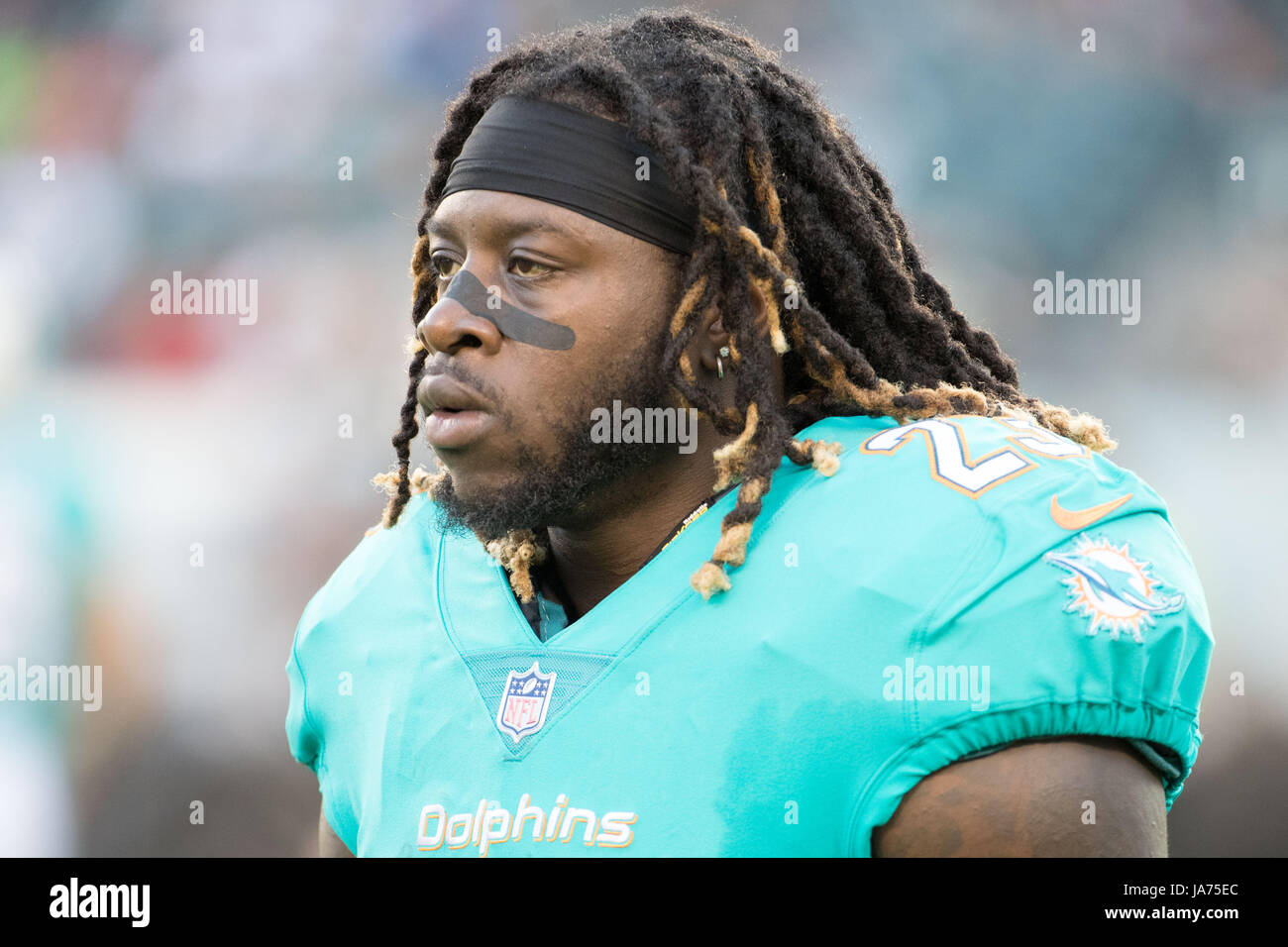 August 24, 2017: Miami Dolphins running back Jay Ajayi (23) looks on ...