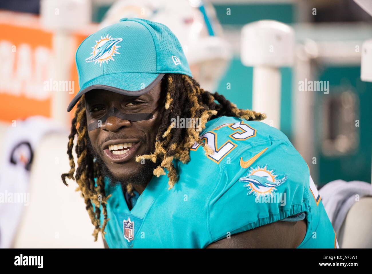 August 24, 2017: Miami Dolphins running back Jay Ajayi (23) looks on ...
