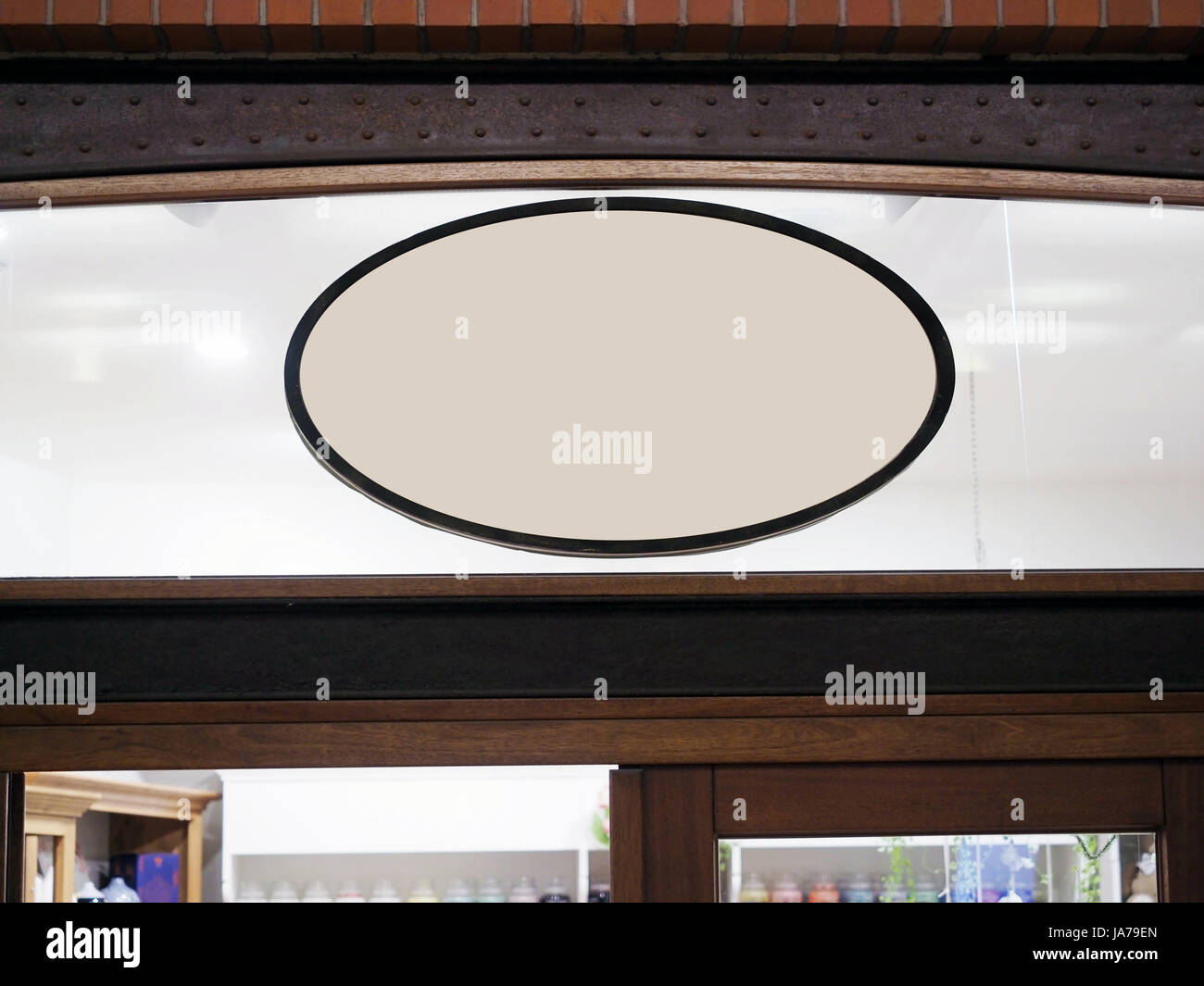 Rectangle, signboard with oval middle part for mock up signage on a top ...