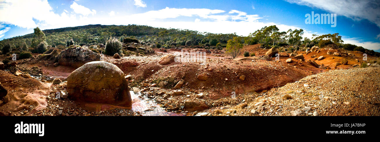 Panoramic scenic view of the Australian outback desert with barren rich ...
