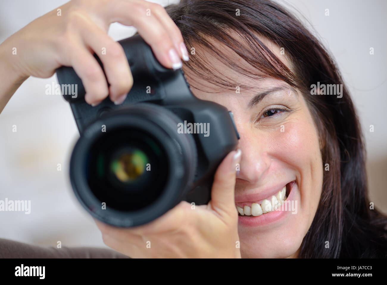 happy photographer with camera Stock Photo - Alamy