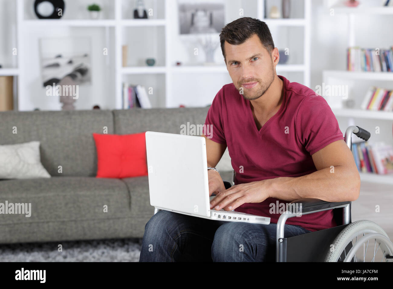 disabled woman using a laptop computer Stock Photo - Alamy