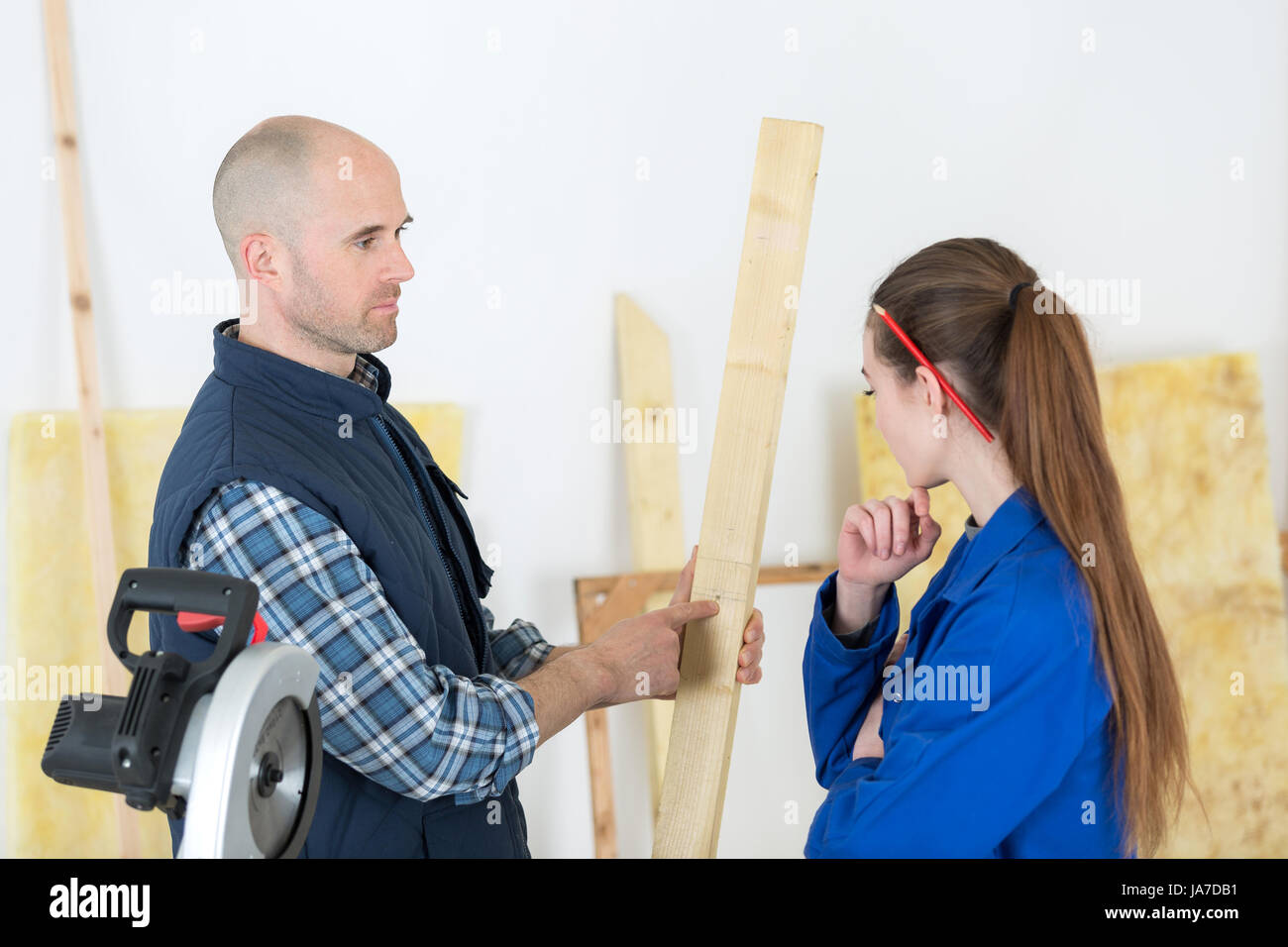 young woman in woodwork training course Stock Photo - Alamy