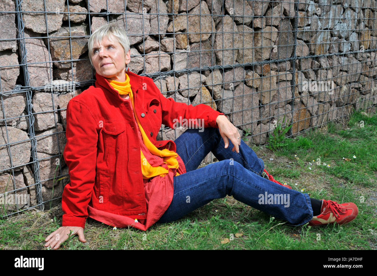 woman, earnest, female, portrait, person, wall, location shot ...