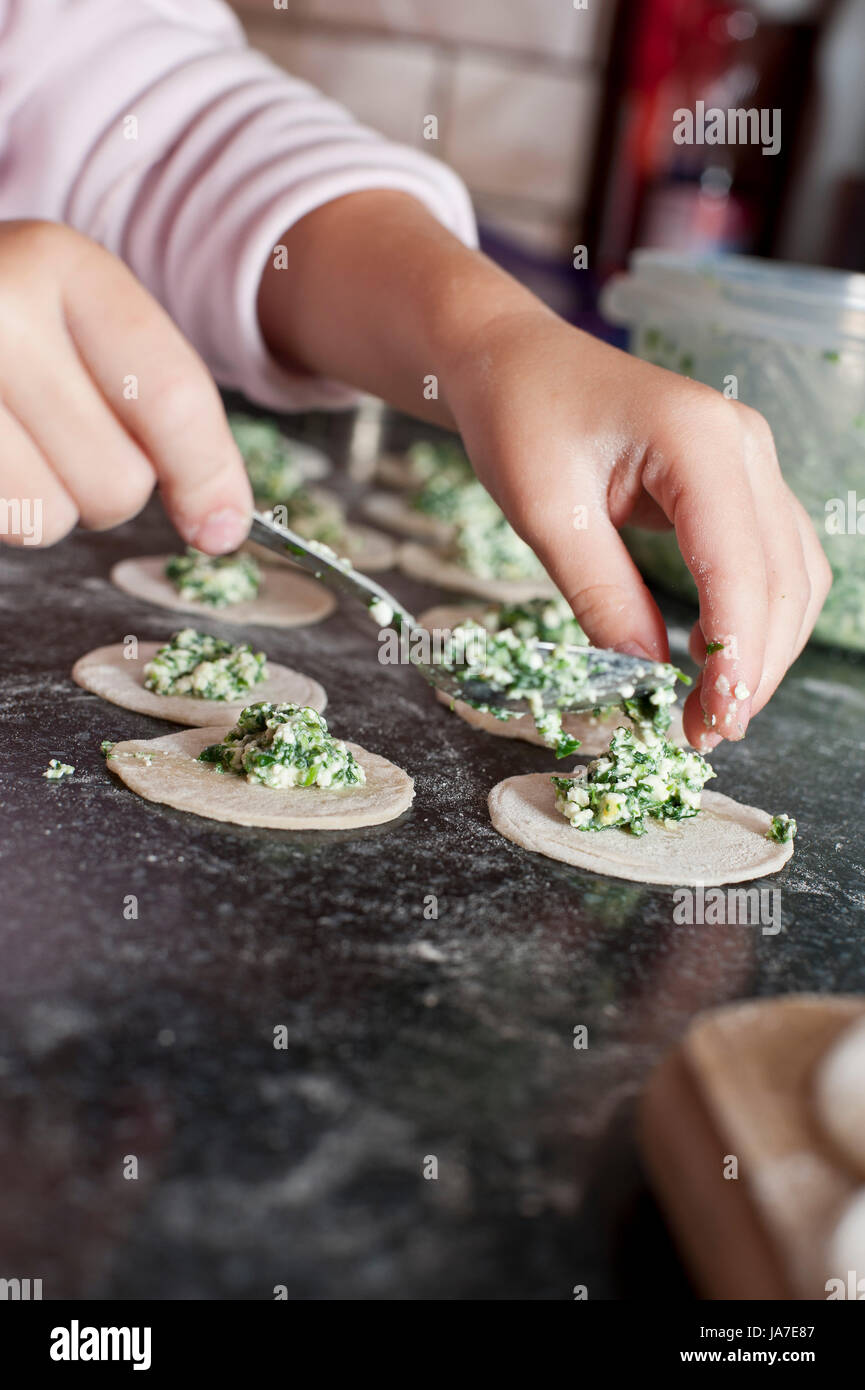 hand, hands, spinach, dough, child, girl, girls, stuffing, stuffed ...