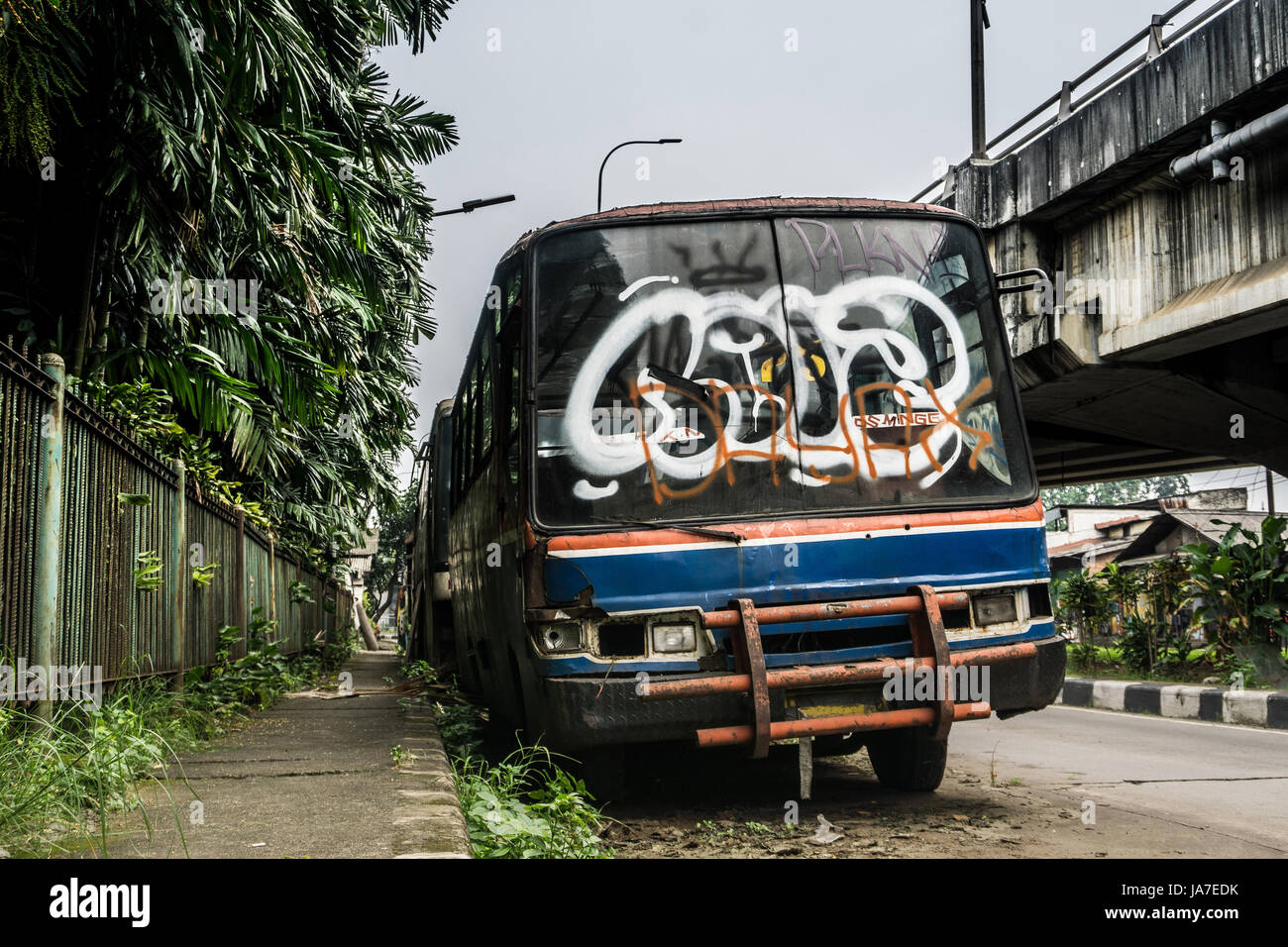 rusty bus wreckage abandon photo taken in jakarta indonesia Stock Photo ...