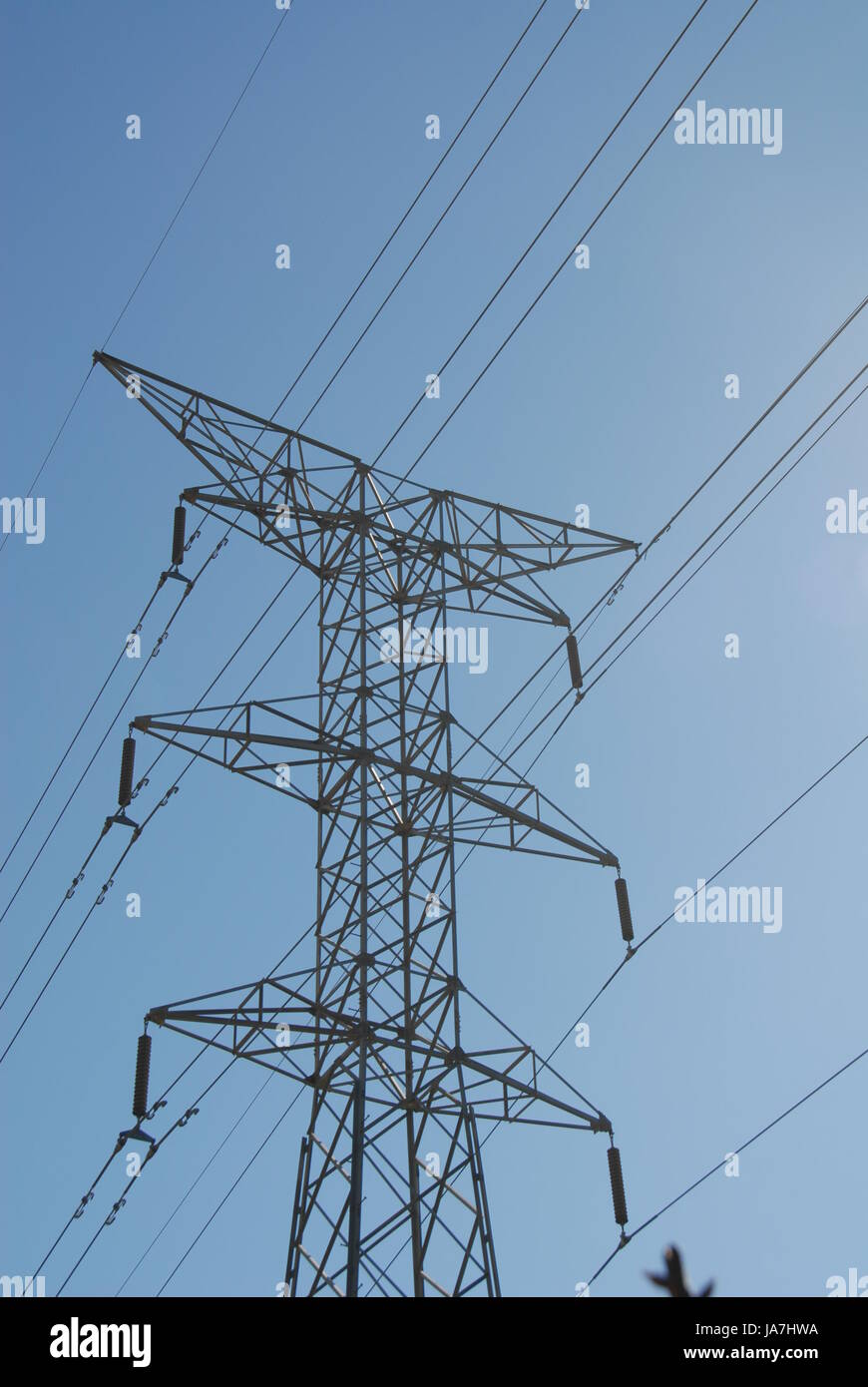 high tension, transmission line, cable, current conduction, blue, spain ...