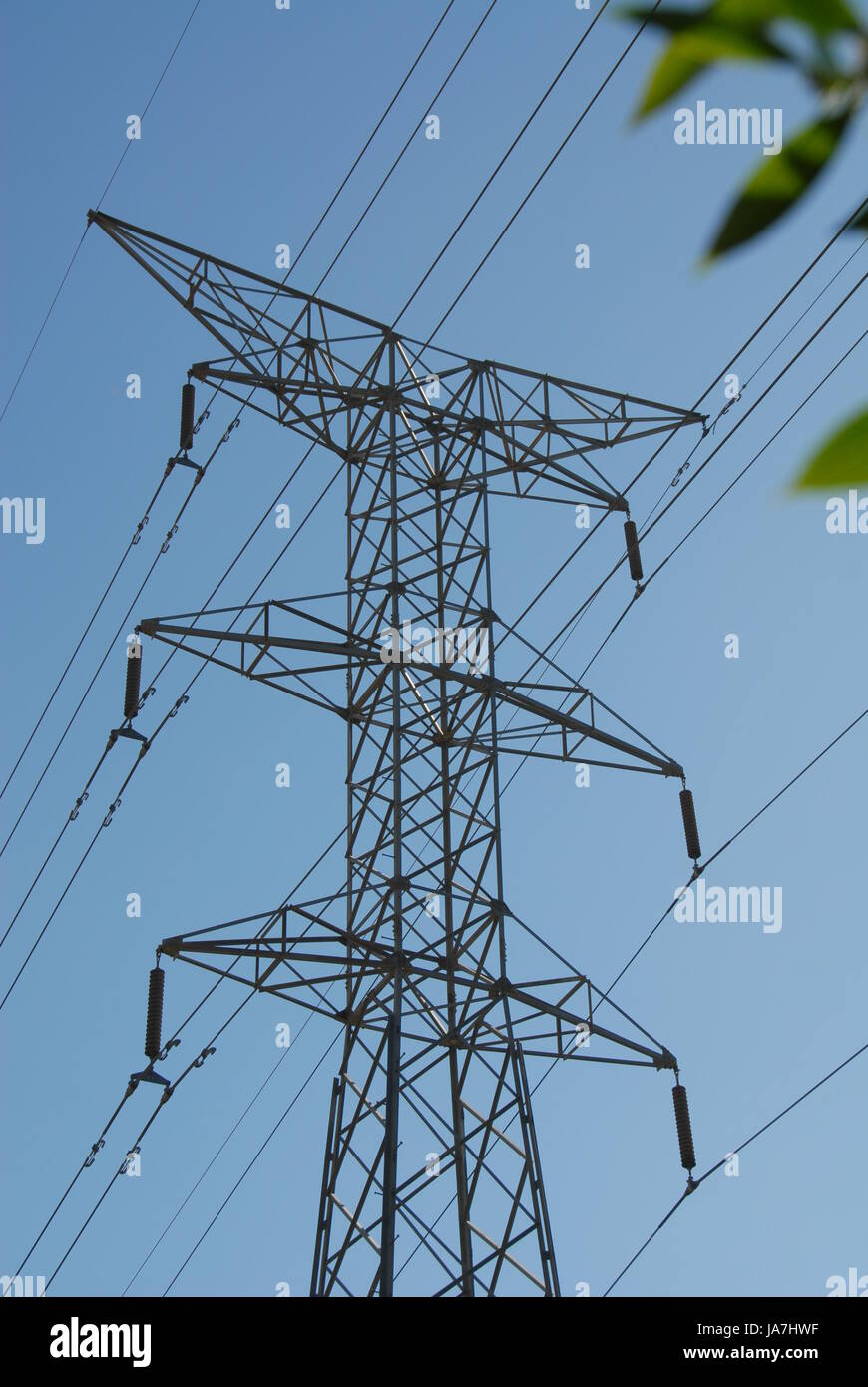 high tension, transmission line, cable, current conduction, blue, spain ...