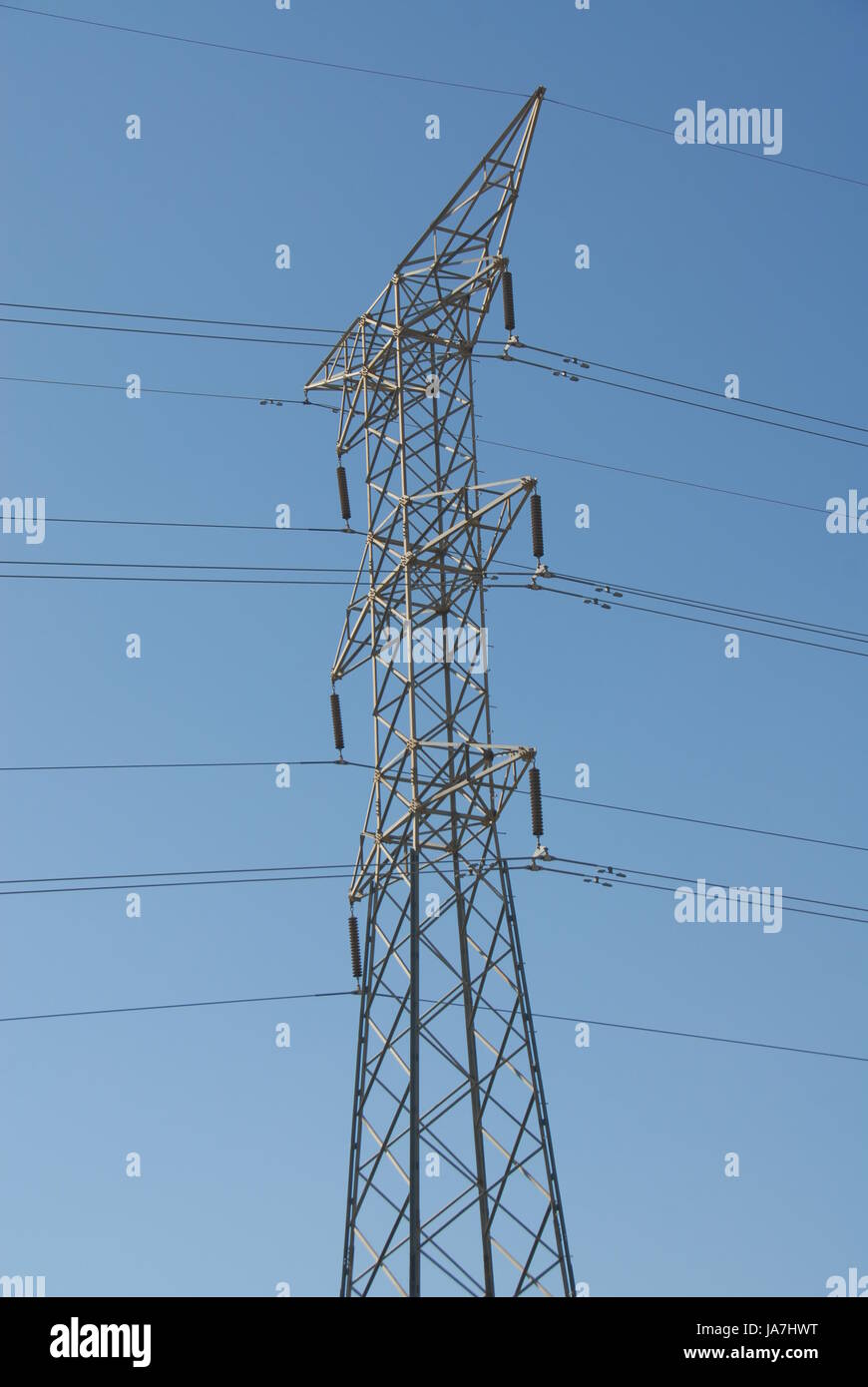 high tension, transmission line, cable, current conduction, blue, spain ...