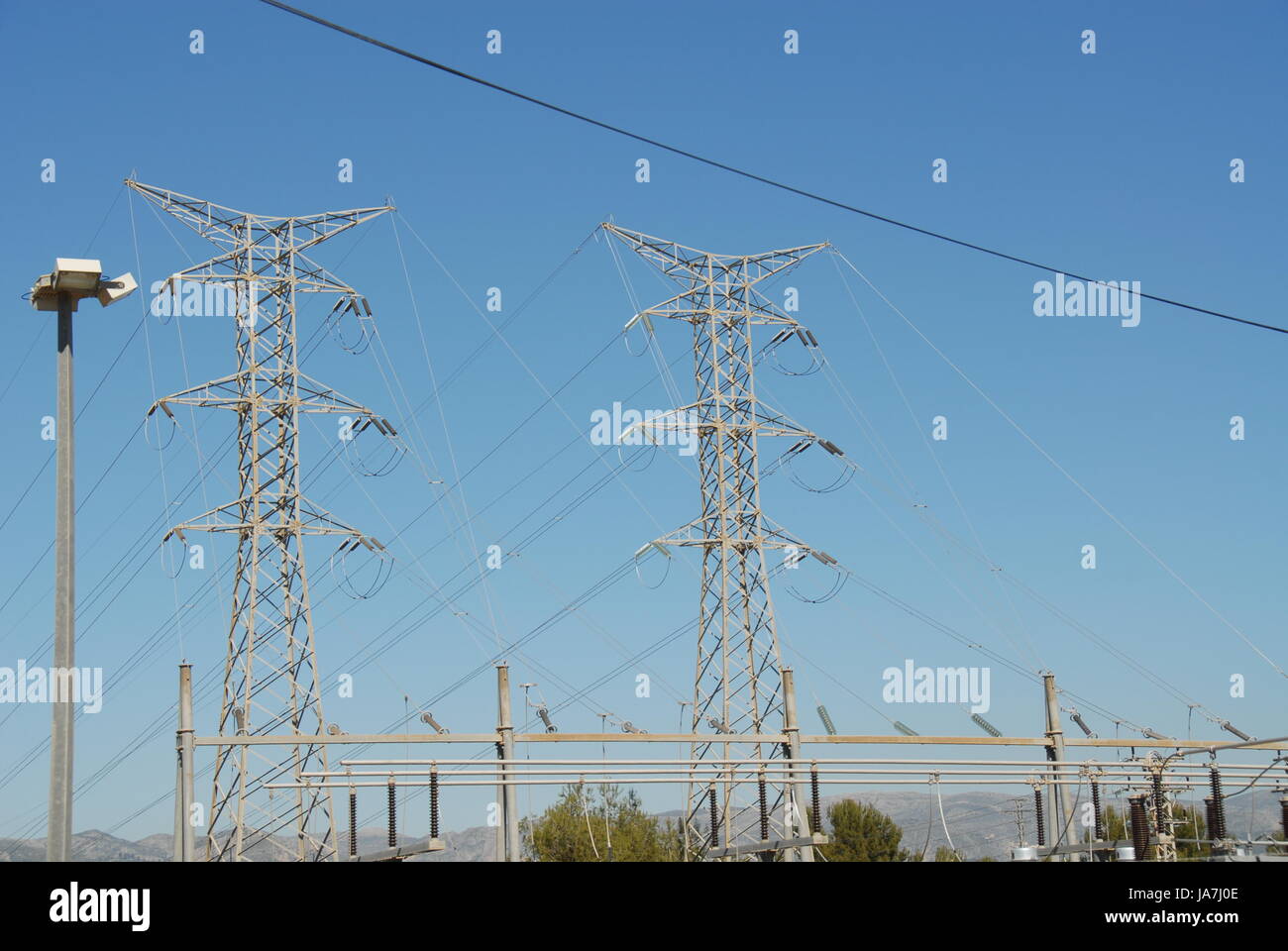 blue, high tension, transmission line, firmament, sky, cable, current ...