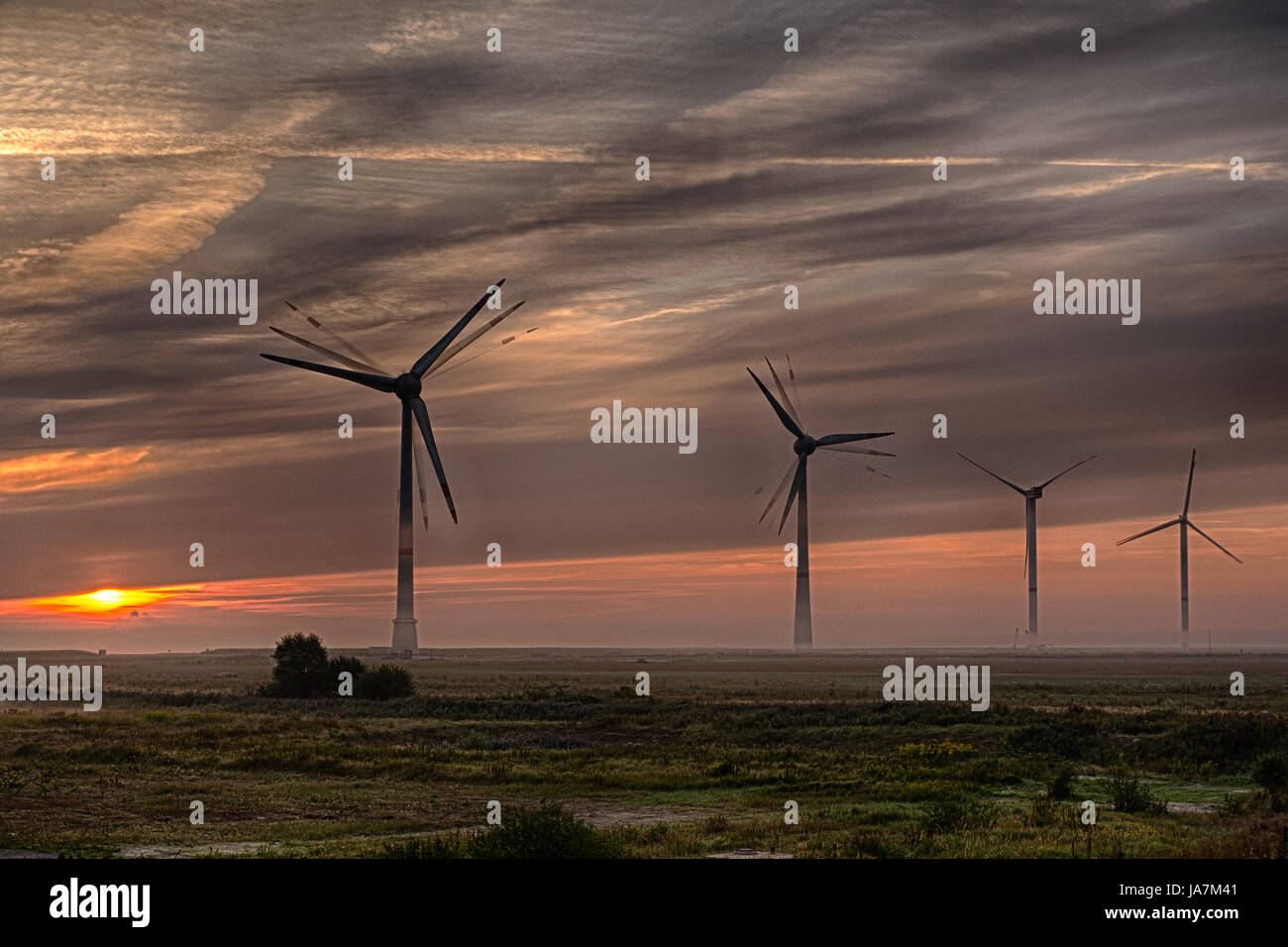 sunrise, energy, power, electricity, electric power, wind energy, wind ...