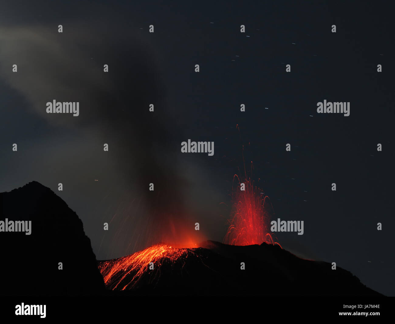 night photograph, volcanic eruption, vulcan, volcano, smoke, smoking ...