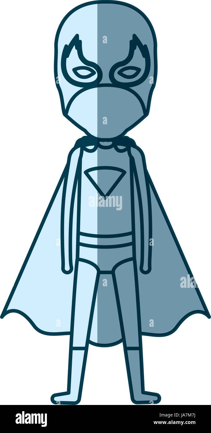 blue shading silhouette of standing faceless kid superhero Stock Vector ...
