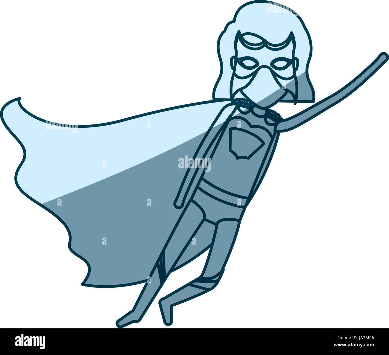 blue shading silhouette of superhero faceless girl with short hair ...